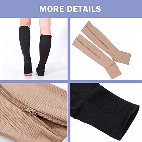 Fuelmefoot 2 Pairs Nude Zipper Compression Socks Open-Toed Zip Up ...